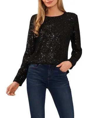CECE DUPRAZ Sequin Long Sleeve Top - Rich Black