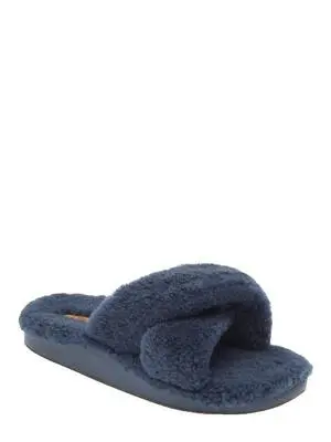 Olukai Hila Heu Shearling Slippers - Moonlit Ocean / Moonlit Ocean