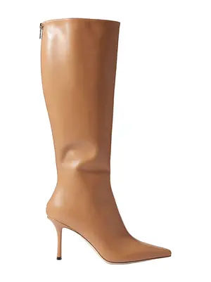 JIMMY CHOO Agathe 85 Leather Knee Boots Neutrals