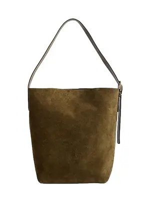 Madewell The Essential Bucket Tote In Suede Olive