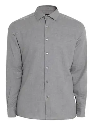 Zegna Cashco Melange Sport Shirt - Grey Solid