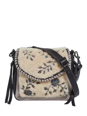 AIMEE Embellished Shearling Crossbody Bag - Natural Shearling