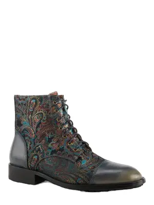 SPRING STEP SHOES Berger Jacquard Bootie Blue Multi
