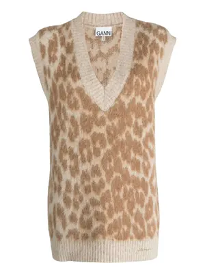 GANNI Leopard-jacquard Vest - Neutrals
