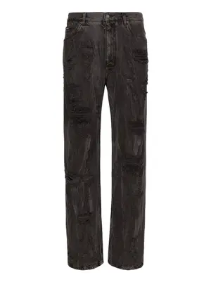 Dolce & Gabbana Distressed Straight-leg Jeans - Black