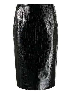 Versace Crocodile-embossed Midi Skirt - Black