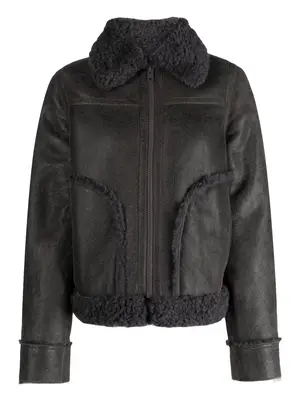Zadig&Voltaire Zadig&Voltaire Kade Shearling-Trim Leather Jacket Grey
