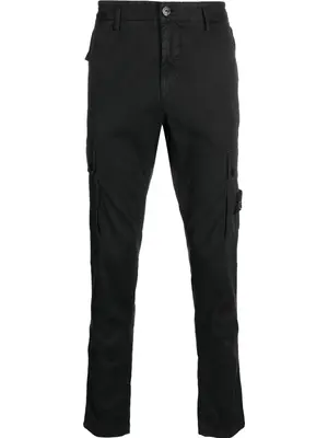 Stone Island Compass-motif Tapered Trousers - Black
