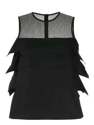 Sacai Ruffled Sheer-yoke Sleeveless Top - Black