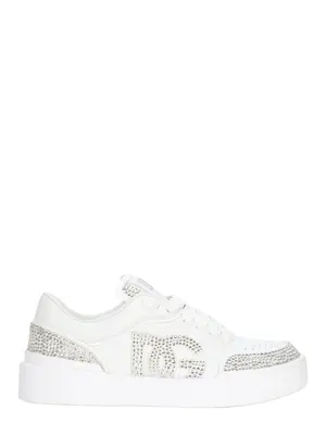 Dolce & Gabbana Rhinestone-embellished Leather Sneakers - White
