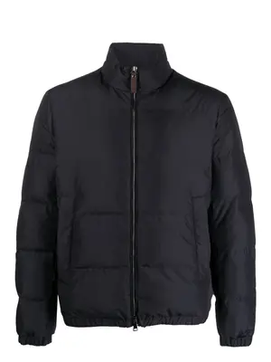 Canali Leather-tag Padded Jacket - Blue