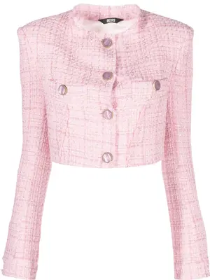 Gcds Button-up Cropped Tweed Jacket - Pink