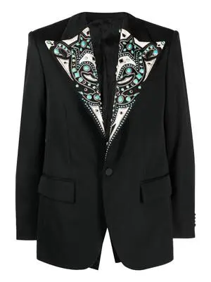 Roberto Cavalli Turquoise-embellished Single-breasted Blazer - Black