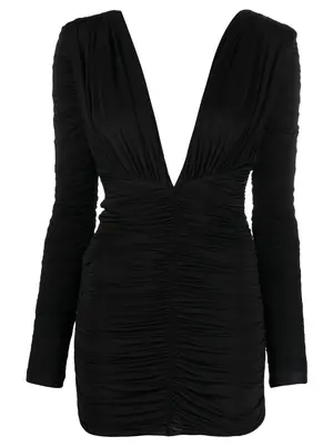 Alex Perry Ruched Plunge Minidress - Black
