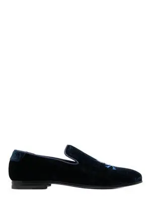 Philipp Plein Skull-embroidered Velvet Loafers - Blue
