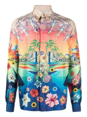 Casablanca Graphic-print Silk Shirt - Blue