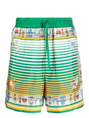 CASABLANCA Casablanca City Scape Silk Shorts