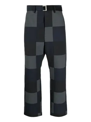 Sacai Checkerboard-print Cotton Chino Trousers - Black