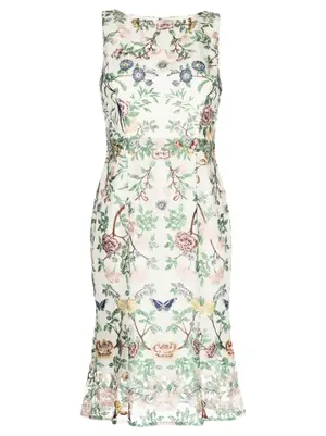 Marchesa Floral-embroidered Midi Dress - Neutrals