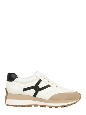 Veronica Beard Valentina Leather Runner Sneakers - Coconut/black