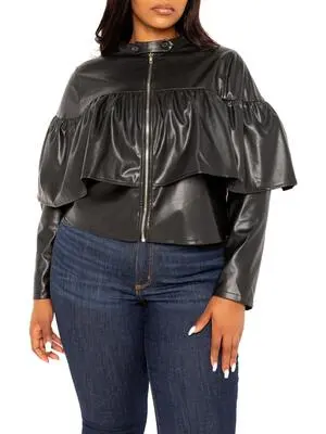 BUXOM COUTURE BUXOM COUTURE Ruffle Faux Leather Jacket