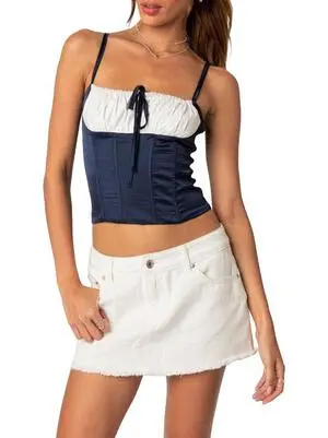 EDIKTED Arabelle Colorblock Satin Corset Top - Navy