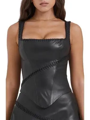 House Of Cb Leonie Faux Leather Corset Top - Black