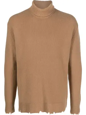 LANEUS Ripped Wool Sweatshirt - Brown