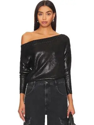 Superdown Marla Metallic One-shoulder Sweater - Black Metallic