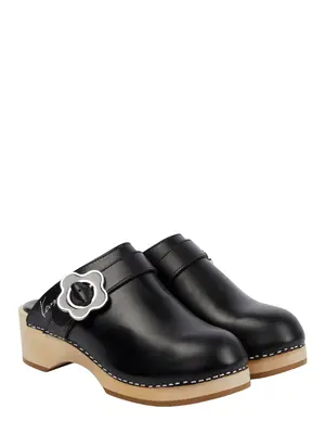 Kenzo Buckle-detail Leather Clogs - Black