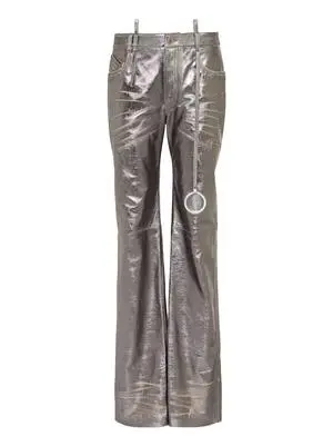 Attico Leather Straight Leg Pants - Metallic