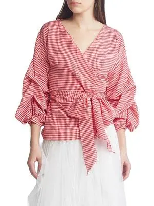 NIKKI LUND Anna Tie-waist Wrap Top - Red/wht