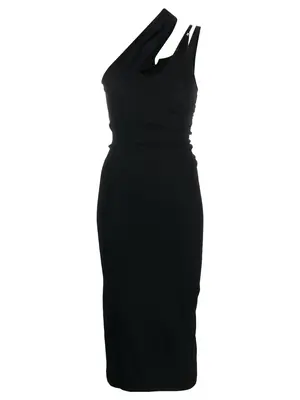 MUGLER Asymmetric Midi Dress - Black