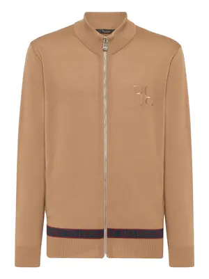 BILLIONAIRE Logo-embroidered Zip-up Jumper - Neutrals