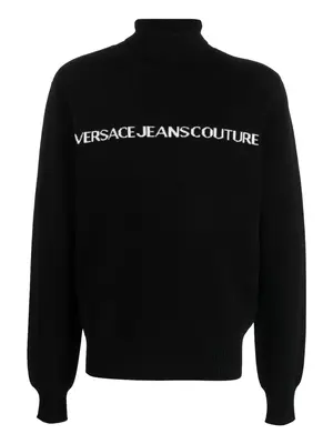 Versace Logo-print Roll-neck Jumper - Black