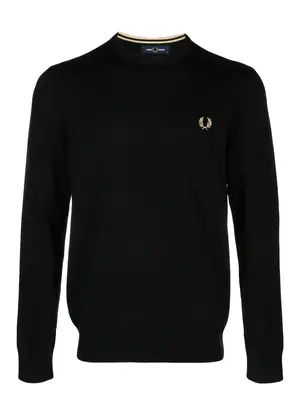 Fred Perry Logo-embroidered Crew-neck Jumper - Black