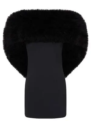 Attico Mini Stretch Crepe Dress With Marabou Boa - Black