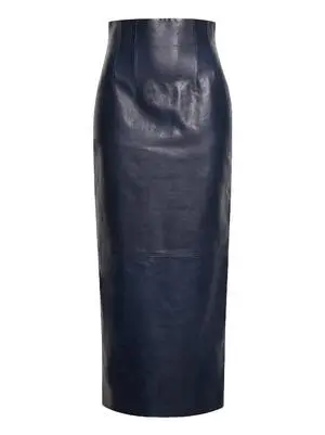 Khaite Khaite Loxley Fitted Leather Skirt 979 Dk Navy