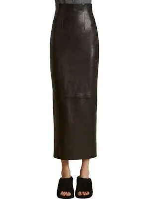 Khaite Khaite Loxley Fitted Leather Skirt Black