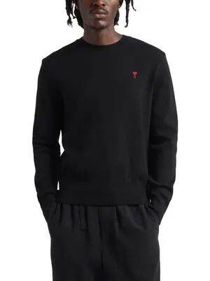 Ami De Coeur Wool Crewneck Sweater - 009 Noir/rouge