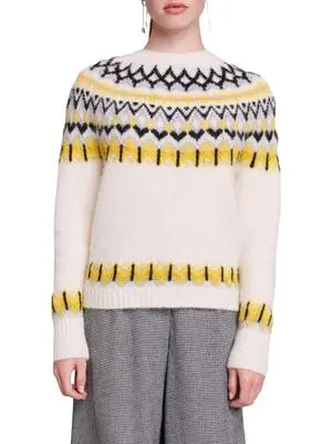 Maje Mamonix Fair Isle Metallic Sweater - Ecru/yellow
