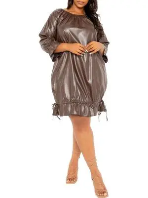 BUXOM COUTURE BUXOM COUTURE Drawstring Hem Faux Leather Shift Dress Brown