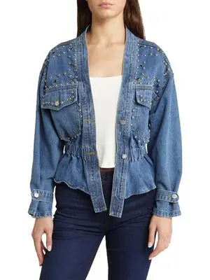 NIKKI LUND Alina Studded Peplum Denim Jacket - Blue