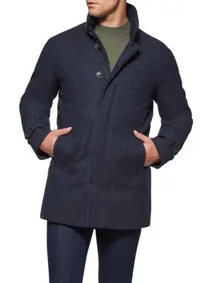 NORWEGIAN WOOL Norwegian Wool Waterproof Herringbone Wool-Blend Car Coat British Blue