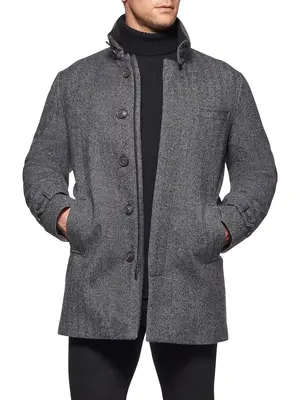 NORWEGIAN WOOL Norwegian Wool Waterproof Herringbone Wool-Blend Car Coat Grey
