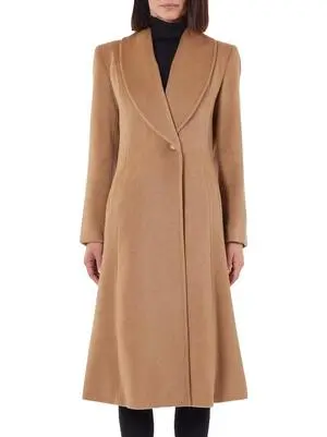 Sofia Cashmere Shawl Collar Hair Princess Coat - Camel