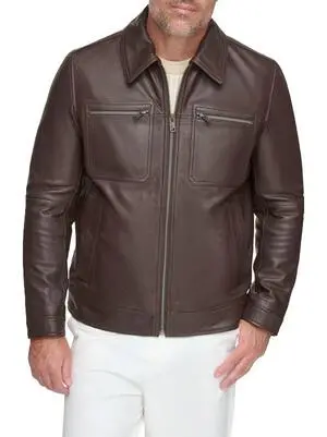 Andrew Marc Clayton Leather Jacket - Chocolate
