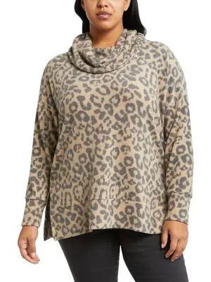 Loveappella Cowl Neck Knit Top - Camel/ Charcoal