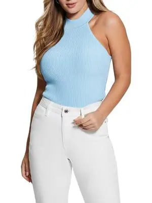 Guess Sleeveless Ribbed Mock Neck Sweater - Blue/green