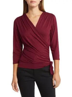 Loveappella Faux-wrap Knit Top - Burgundy